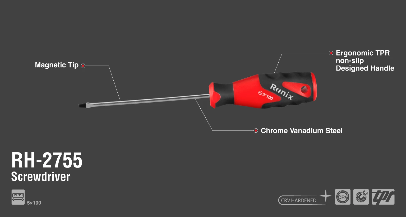 پیچ گوشتی دوسو دسته TPR سایز 5x100 میلی متر - RH-2755