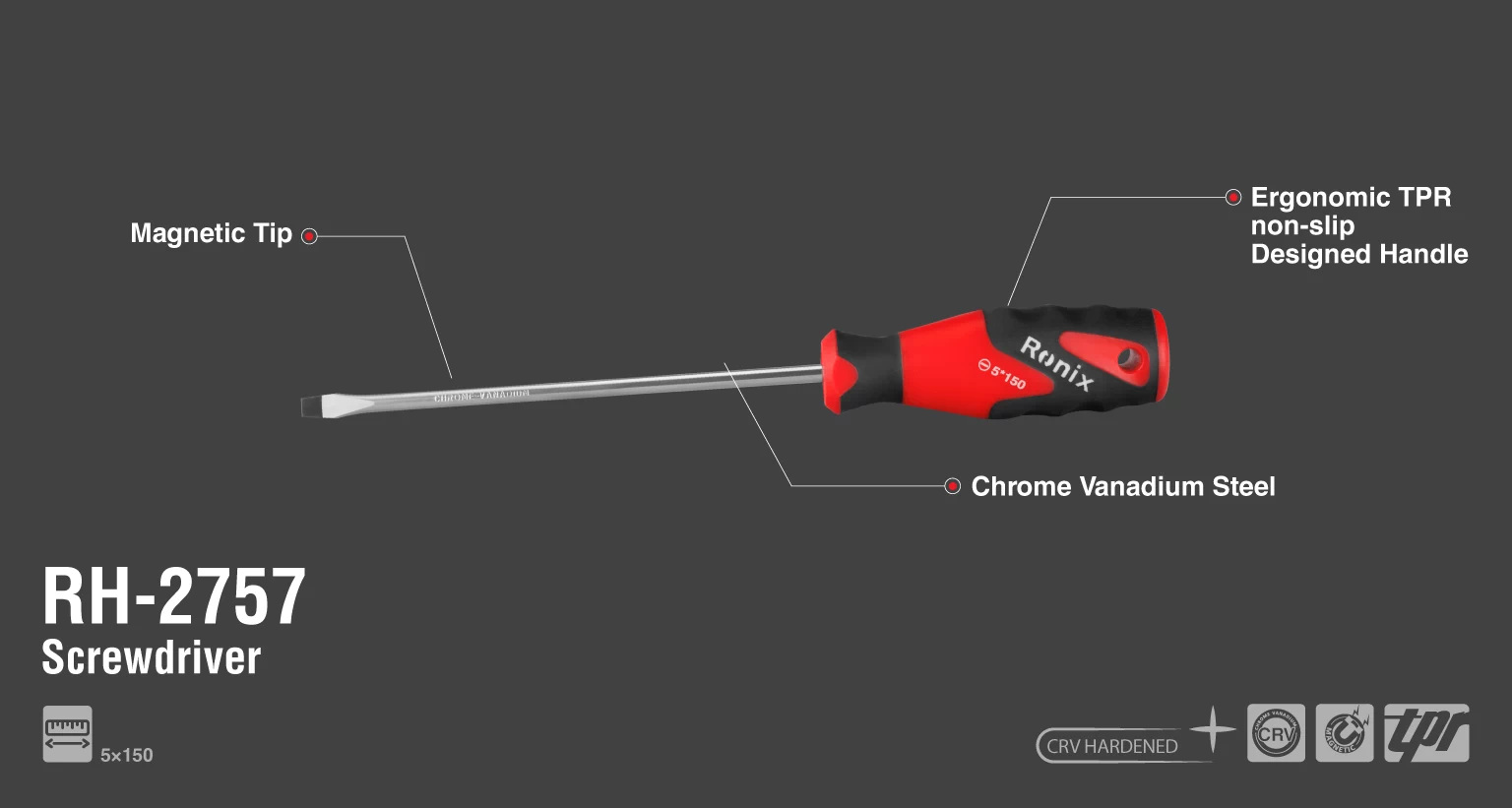 پیچ گوشتی دوسو دسته TPR سایز 5x150 میلی متر - RH-2757 | Ronix Iran