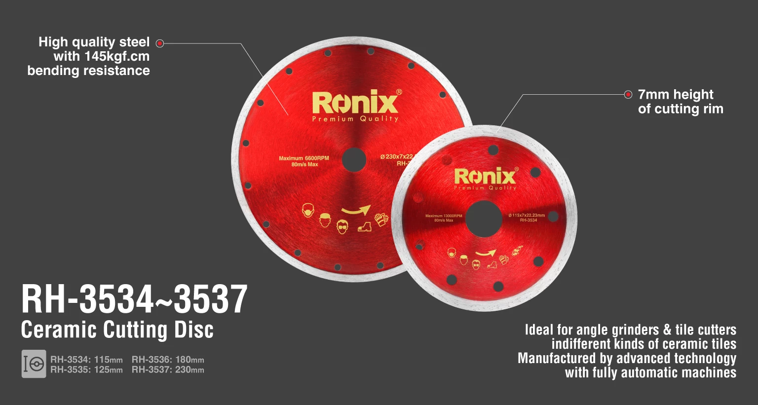 صفحه سرامیک بر 180 میلی متری با سگمنت 7 میلی متری - RH-3536 | Ronix Iran